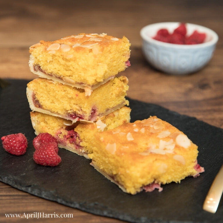 Raspberry Bakewell Tart Squares - April J Harris